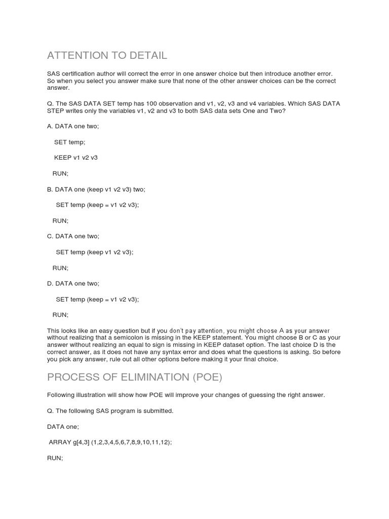 Sample Questions | PDF | Sas (Software) | C (Programming Language)