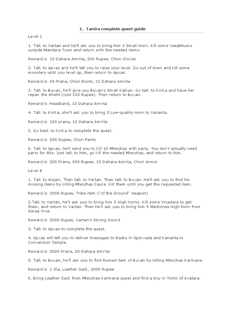 Tantra Complete Quest Guide | PDF | Nature