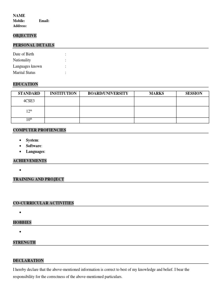 Rresume Format | PDF