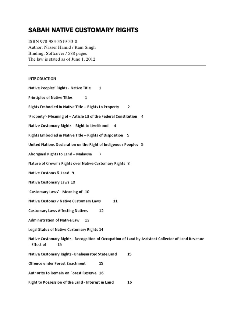 Sabah Native Customary Rights Guide | PDF | Civil Law (Common Law ...