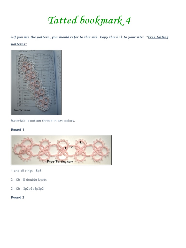 Free Tatting Patterns Tatted Bookmark #4 | PDF