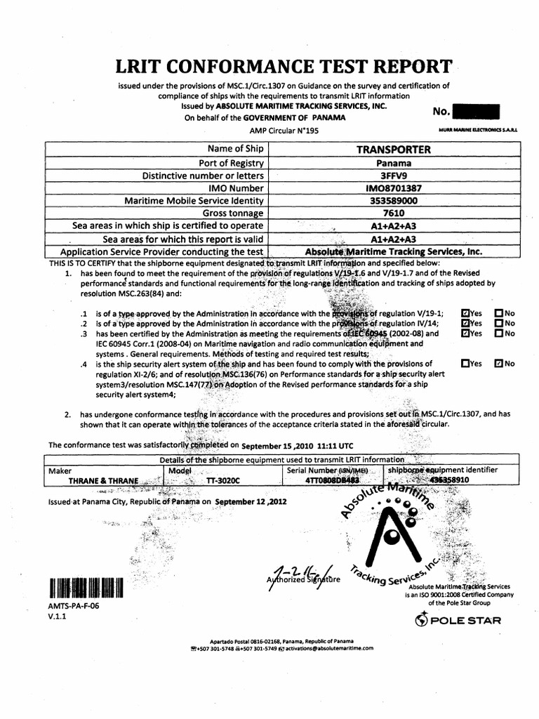 Lrit Conformance Test Report Pdf 