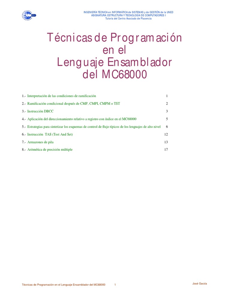 Ramificación condicional CMP y TST MC68000 | PDF | Unidad Central de procesamiento | Programa de ...