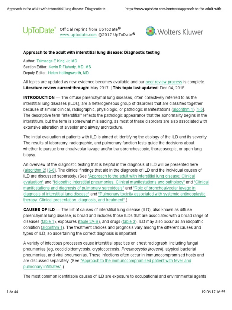 Approach To The Adult With Interstitial Lung Disease Diagnostic Testing ...