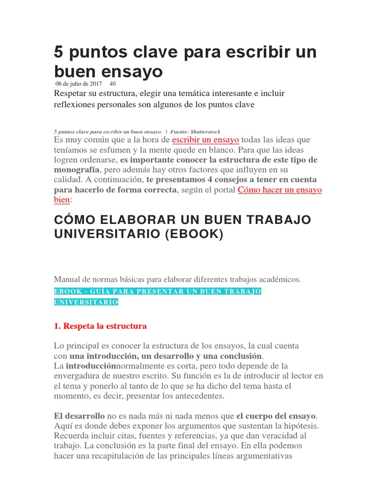 5 Puntos Clave Para Escribir Un Buen Ensayo | Ensayos | Cognición 5 Puntos Clave Para Escribir Un Buen Ensayo | Ensayos | Cognición