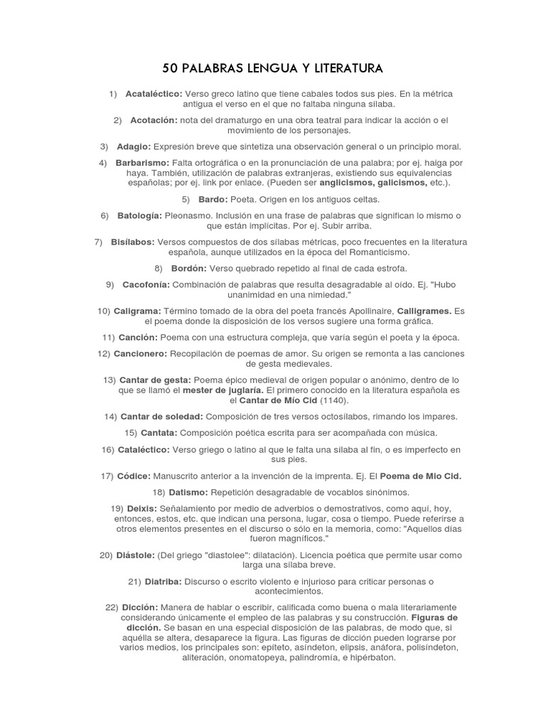 Glosario de 50 Términos Literarios | PDF | Metro (poesía) | Poesía