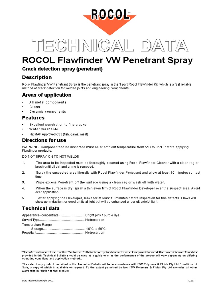 Rocol Flawfinder Instructions | PDF | Water | Materials