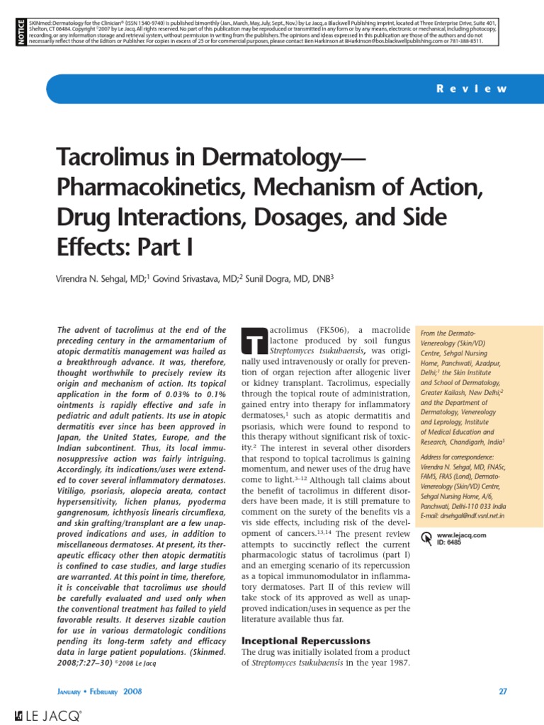 Tacrolimus in Dermatology | Drugs | Pharmacology