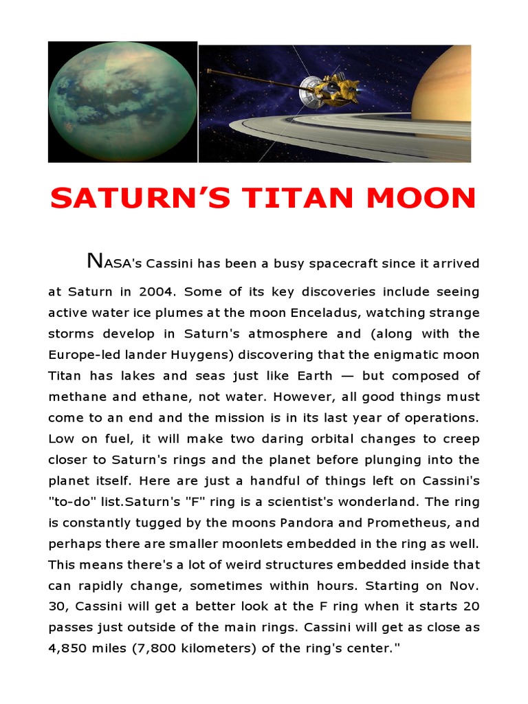 Saturn'S Titan Moon | PDF | Saturn | Planetary Science