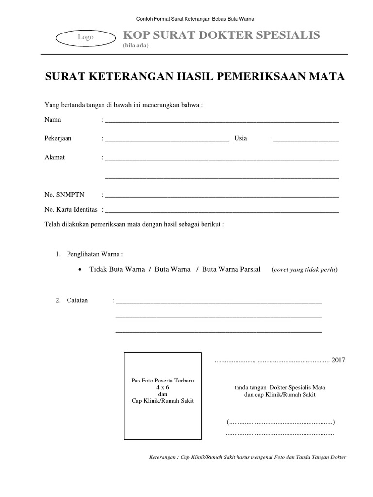 Surat Keterangan Bebas Buta Warna | PDF