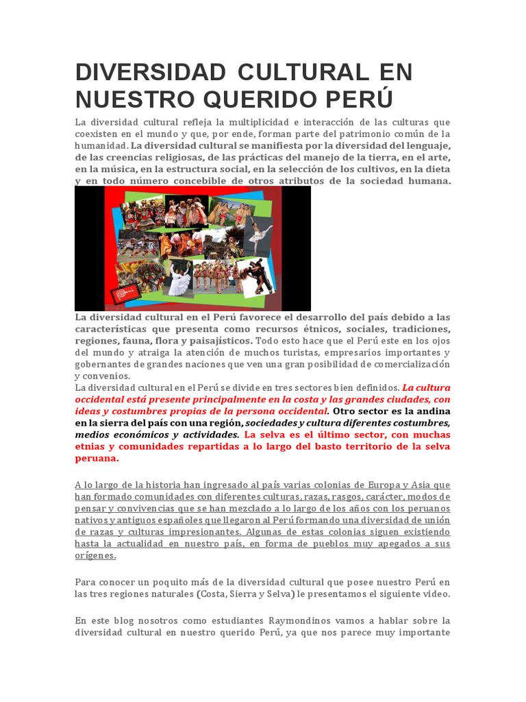 Diversidad Cultural en Nuestro Querido Perú | PDF | Diversidad cultural ...