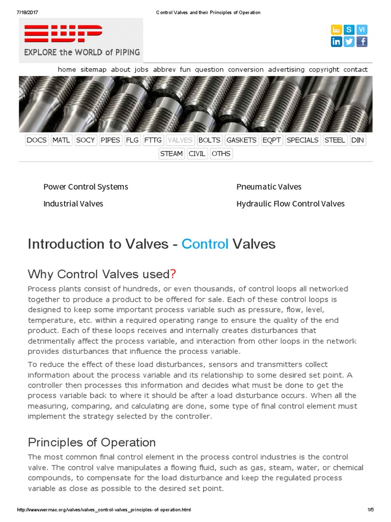 Control Valves and Their Principles of Operation | PDF | Valve ...