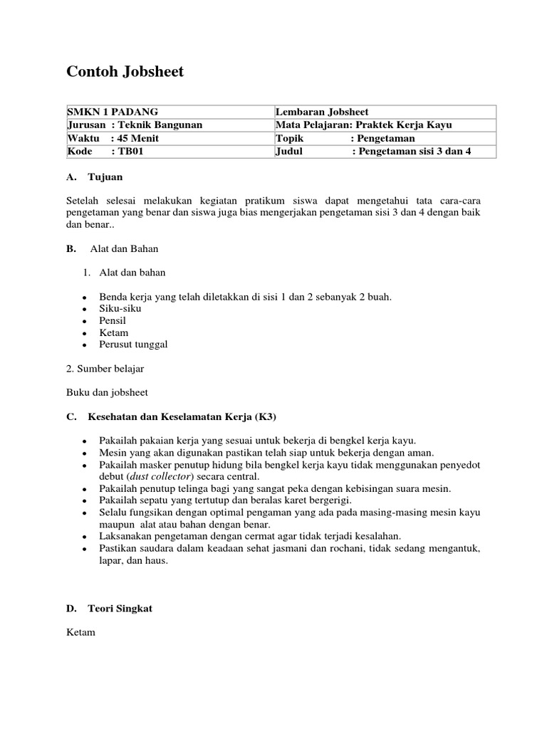 Contoh Jobsheett | PDF