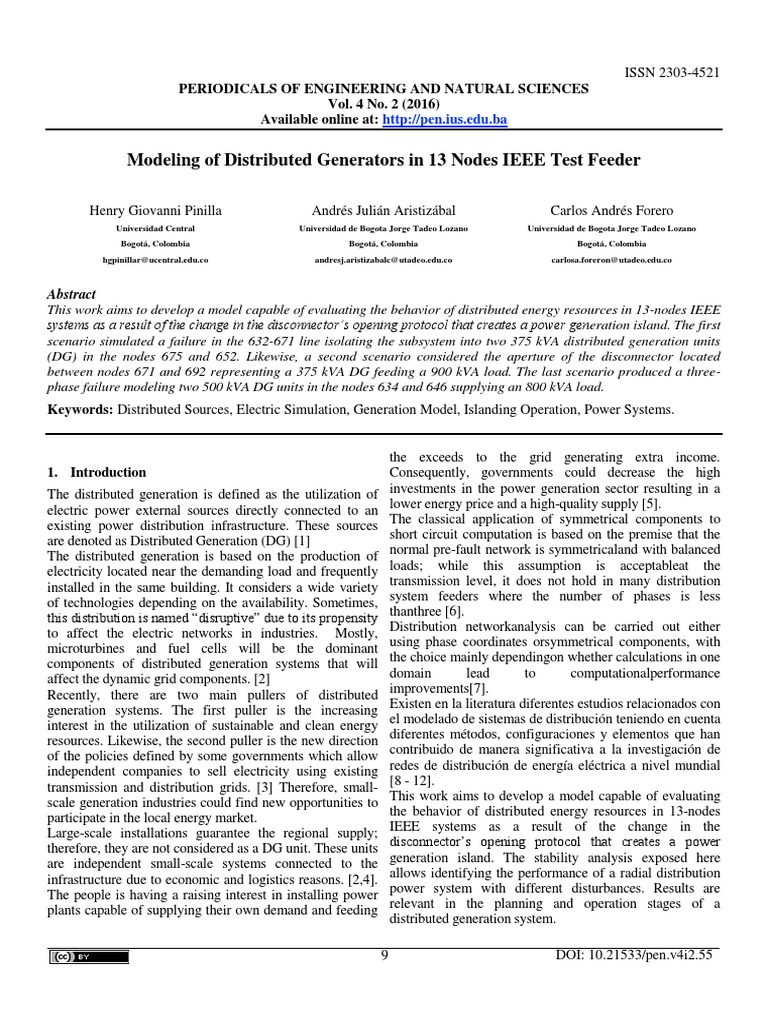 Modeling of Distributed Generators in 13 Nodes IEEE Test Feeder | PDF ...