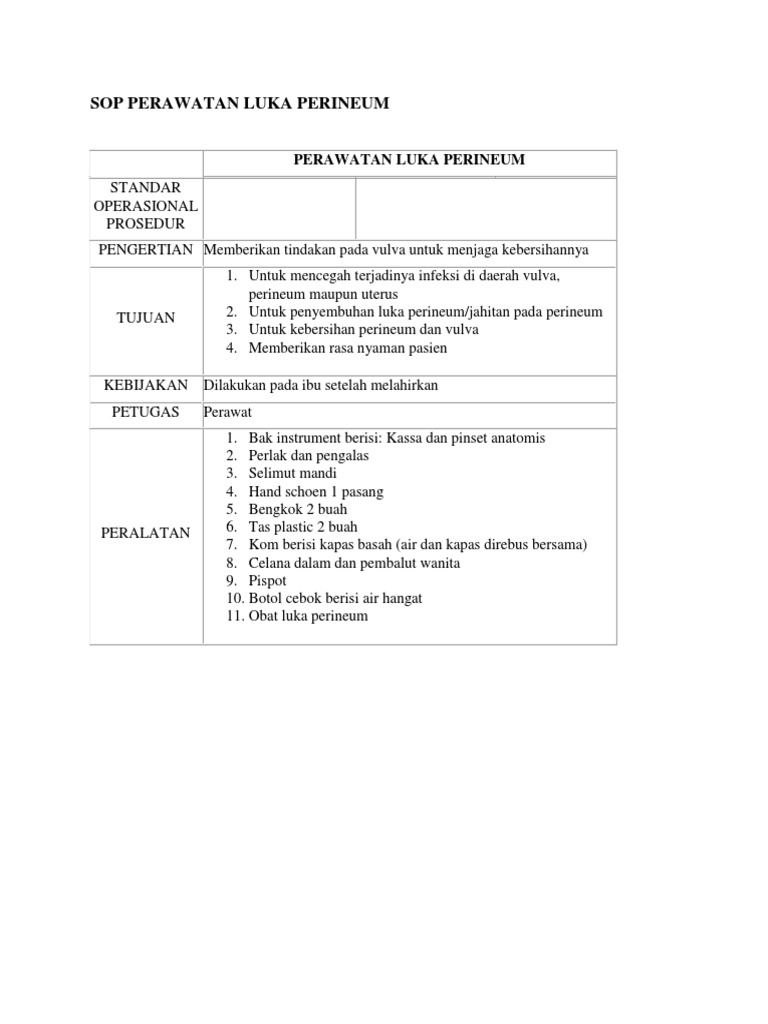 Sop Perawatan Luka Perineum | PDF