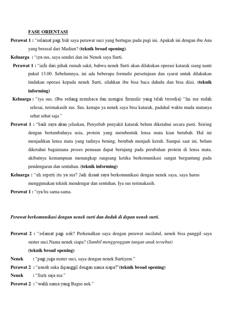 Dialog Role Play Komunikasi Terapeutik Pada Lansia | PDF