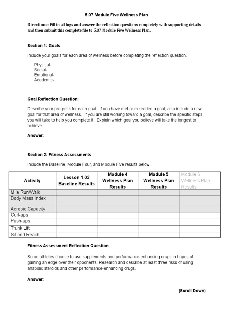 5 07ModuleFiveWellnessPlan | PDF | Physical Fitness | Flexibility (Anatomy)