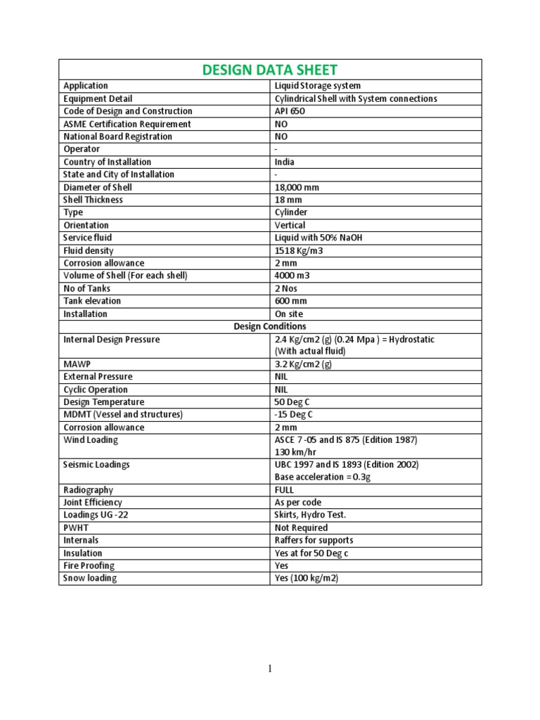 4000 m3 Storage Tank - Data Sheet | Mechanical Engineering | Nature ...