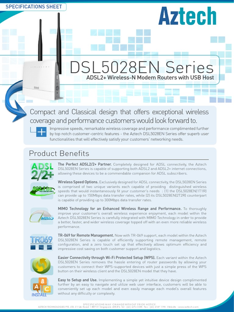 Aztech DSL5028EN Series Product Specifications | PDF | Wi Fi | Internet ...