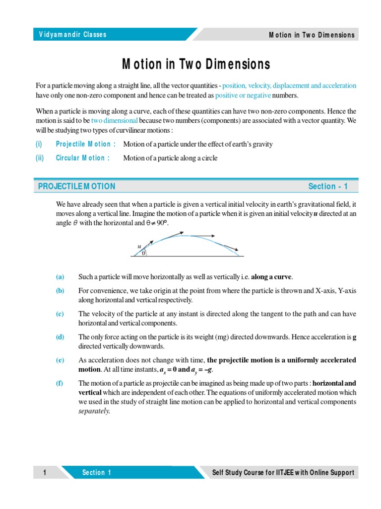 Motion in 2 Dimensions Vidyamandir Classes | PDF | Acceleration | Angle