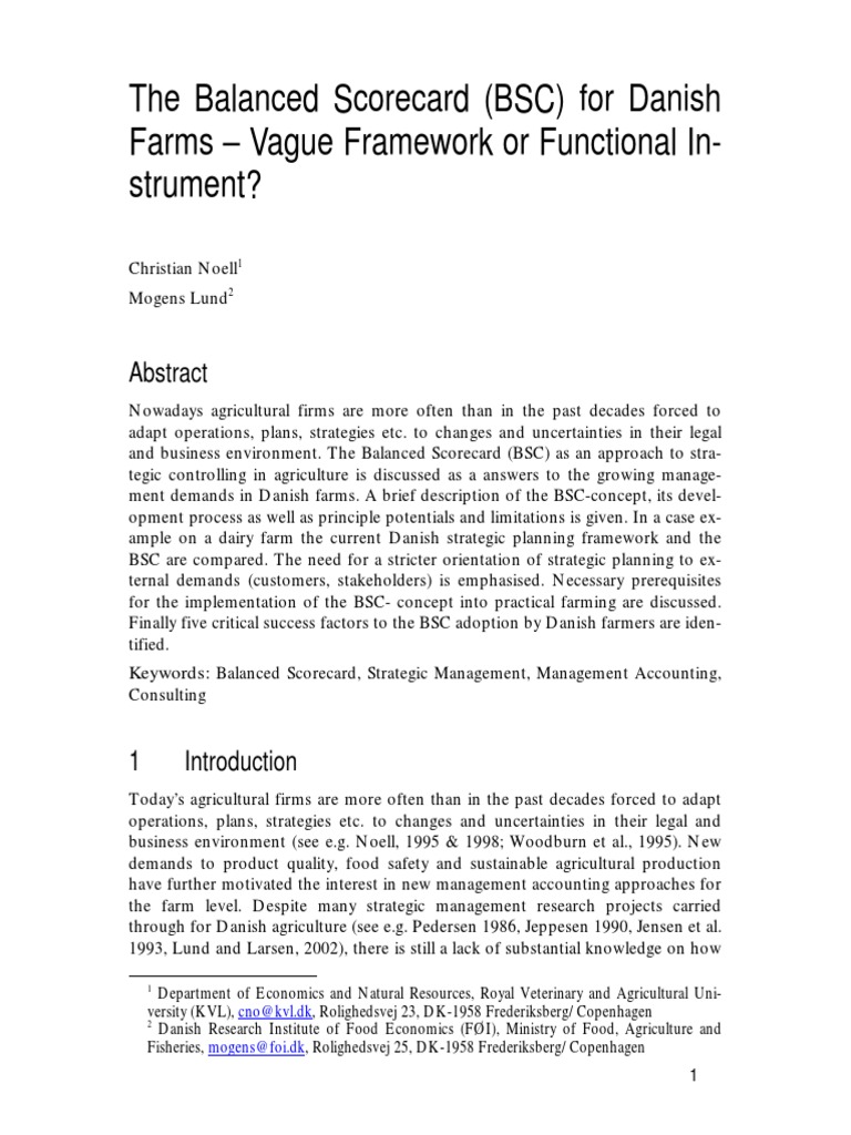 The Balanced Scorecard (BSC) For Danish Farm | PDF | Strategic ...