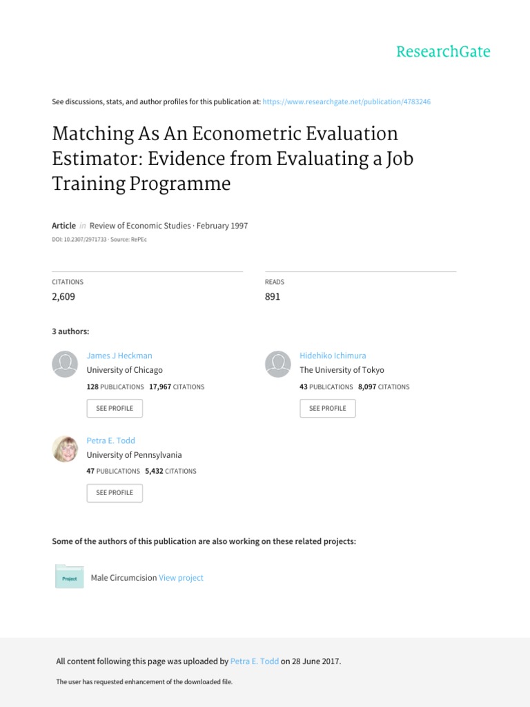 Matching As An Econometric Evaluation Estimator: Evidence From ...