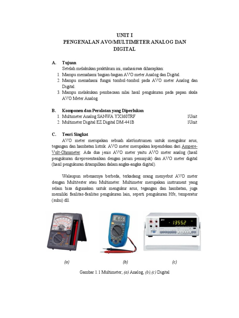 Unit 1 Pengenalan AVO-Multimeter Analog Dan Digital | PDF