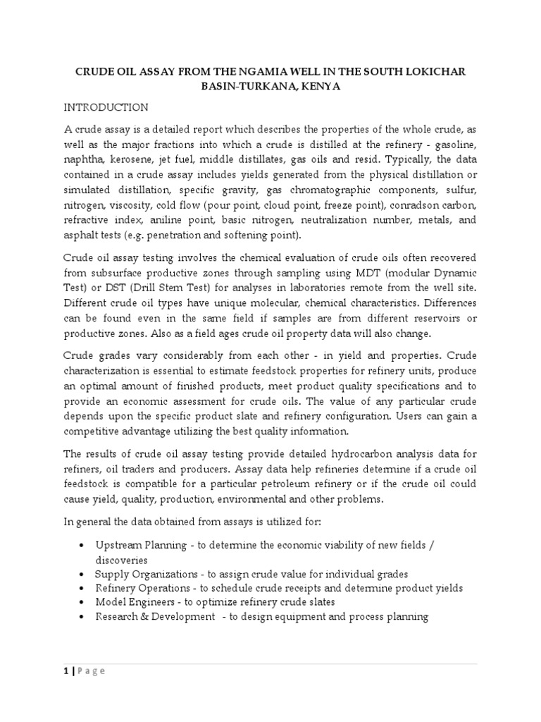 Crude Oil Assay From South Lokichar | PDF | Oil Refinery | Petroleum