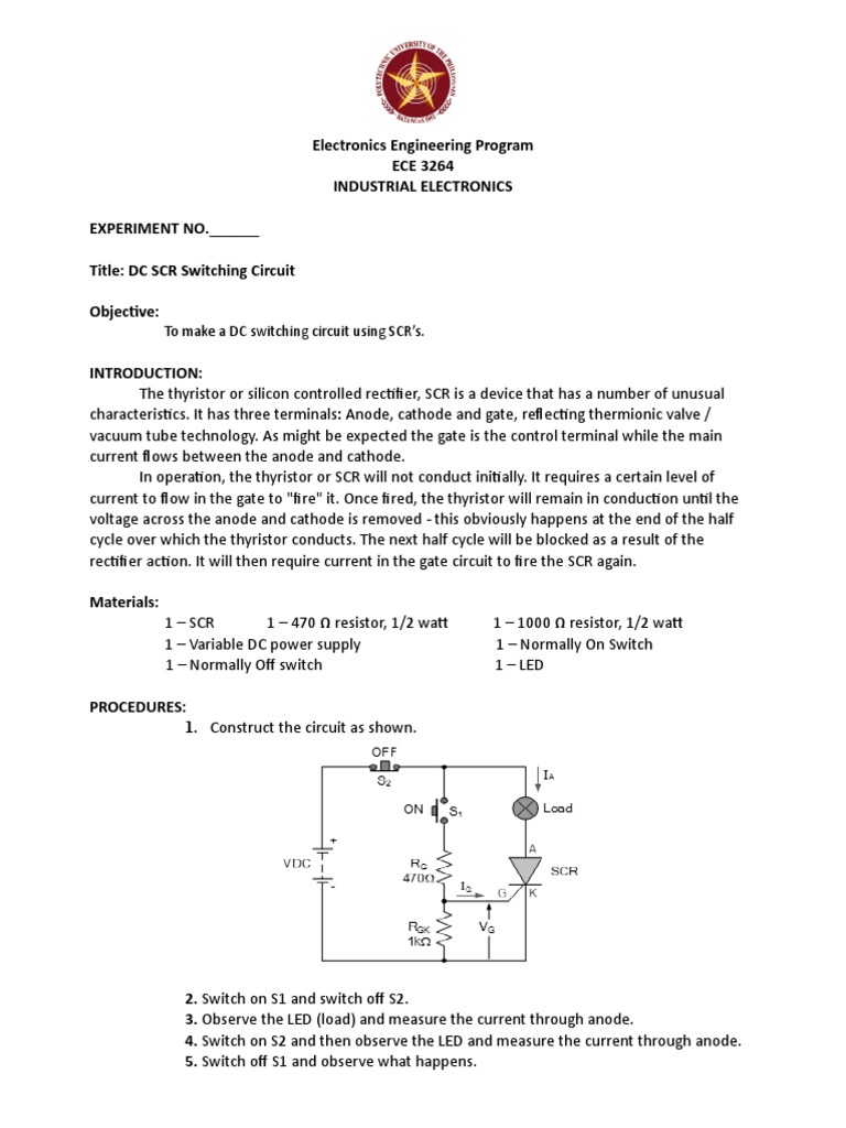 To Make A DC Switching Circuit Using SCR's | PDF