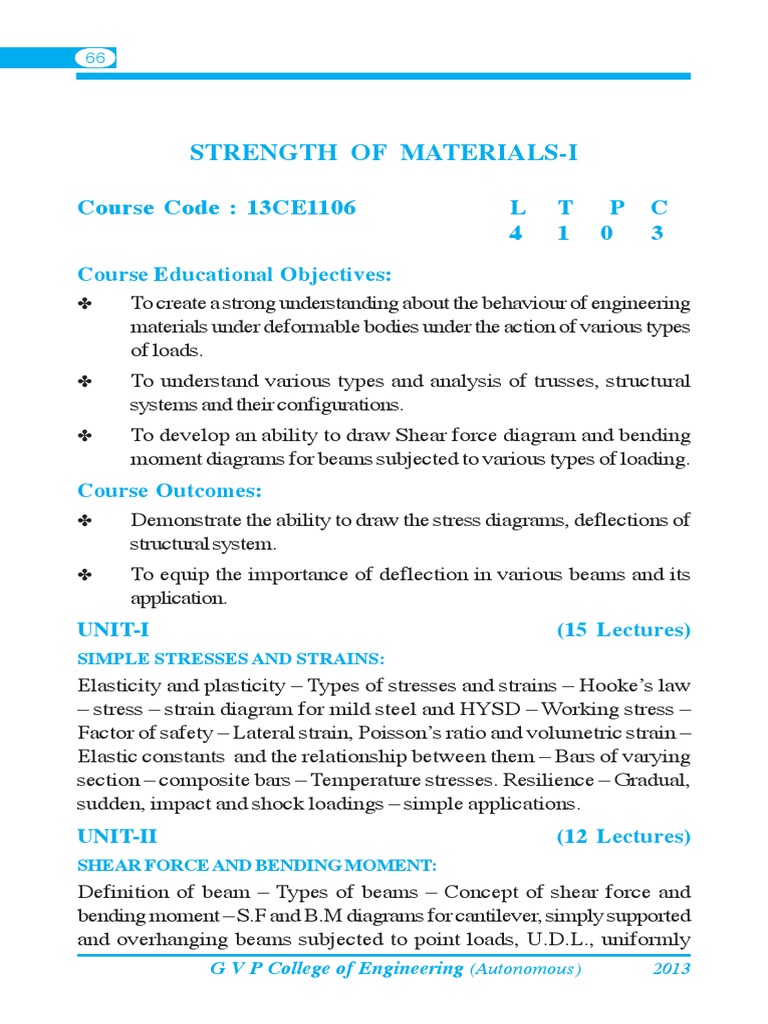 Strength of Materials-I PDF | PDF | Bending | Beam (Structure)