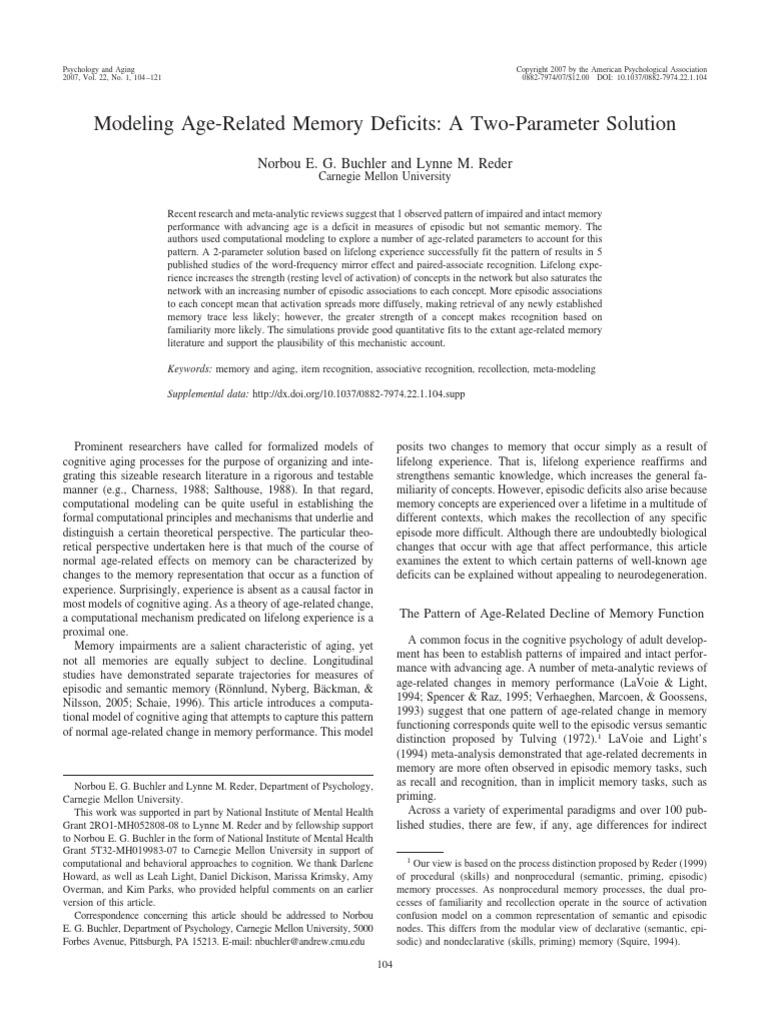 Modeling Age-Related Memory Deficits: A Two-Parameter Solution | PDF ...