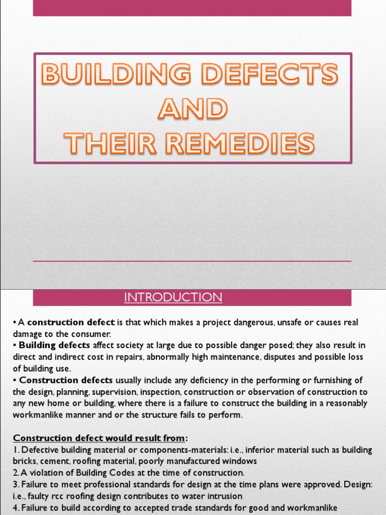 Building Defects and Remedies | PDF | Framing (Construction) | Wall