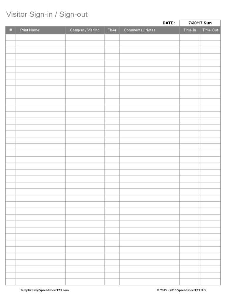 Visitors Sign in Sheet | License | Media Freedom