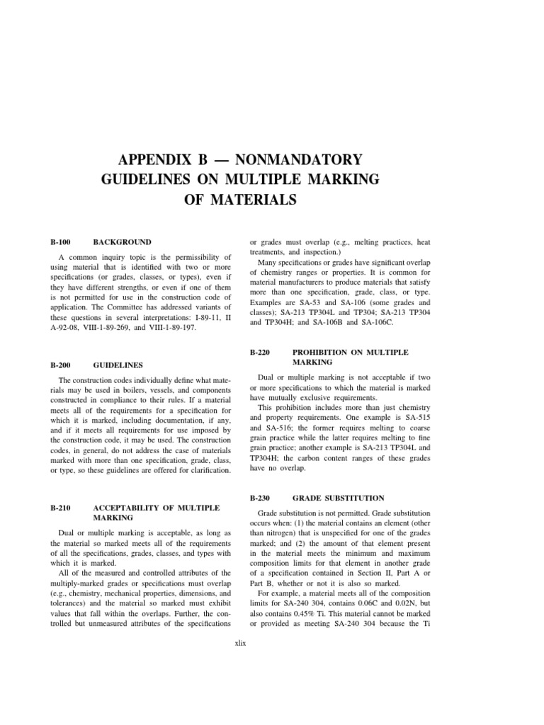 Appendix B - Nonmandatory Guidelines On Multiple Marking of Materials | PDF | Specification ...