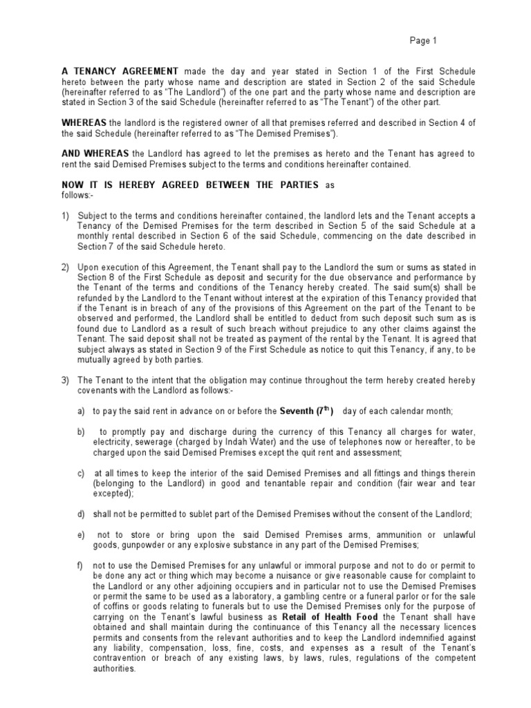 Tenancy Agreement Draft | PDF | Leasehold Estate | Landlord