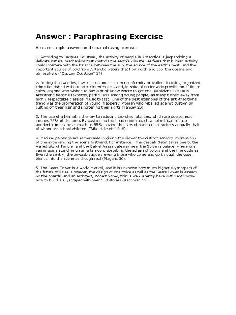 Answer: Paraphrasing Exercise | PDF