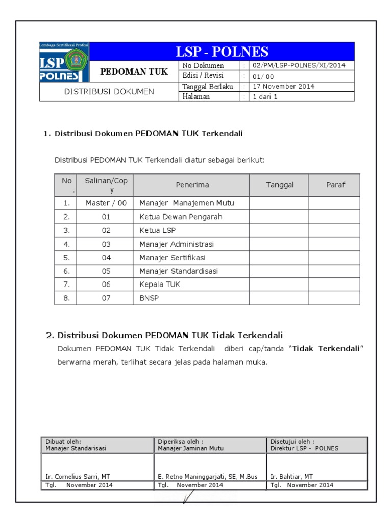 Pedoman Distribusi Dokumen TUK | PDF