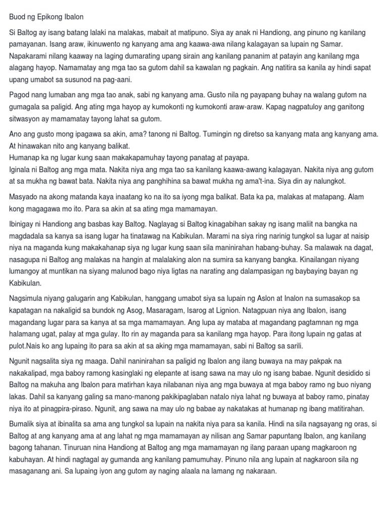 Buod NG Epikong Ibalon | PDF