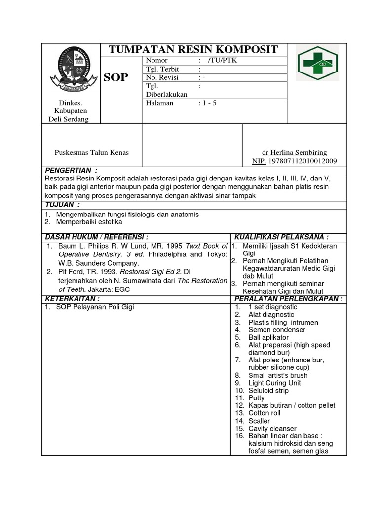 SOP Tumpatan Resin Komposit | PDF
