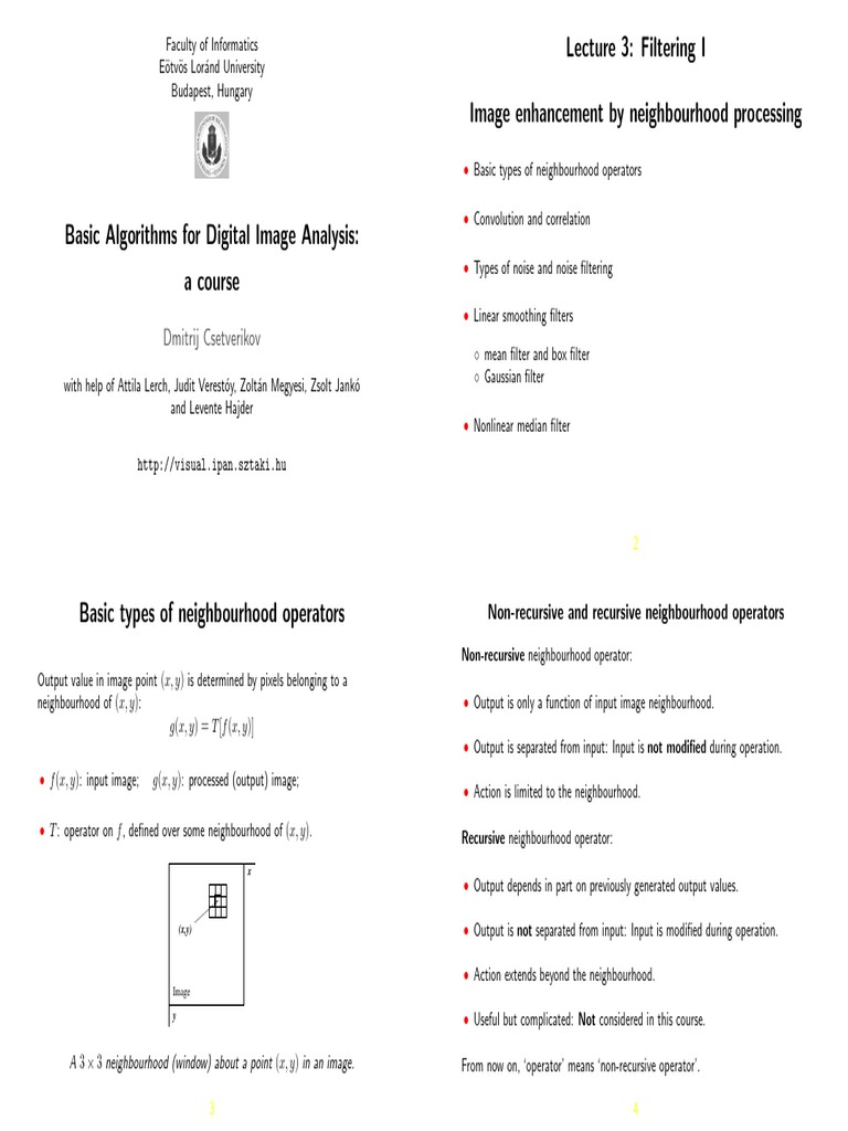 Lecture 3: Filtering I Image Enhancement by Neighbourhood Processing | PDF | Median | Digital ...