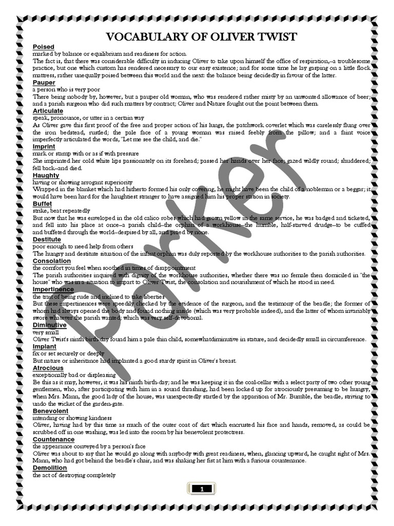 Oliver Twist Vocabulary | PDF | Oliver Twist