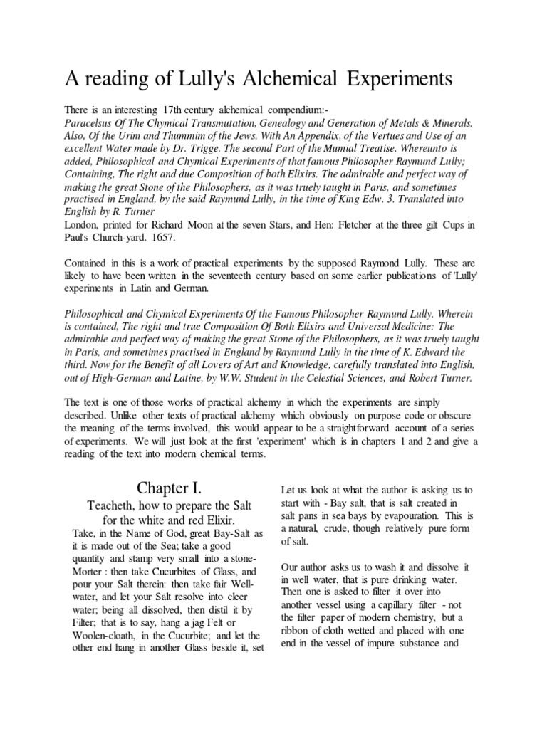 Lully's Alchemical Experiments | PDF | Alchemy | Sodium Chloride
