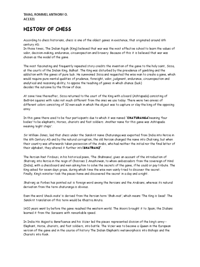 History of Chess - Origin and Global Spread | PDF | Abstract Strategy ...