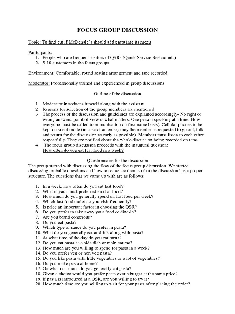 Focus Group Discussion_group 6 | Fast Food Restaurants | Fast Food