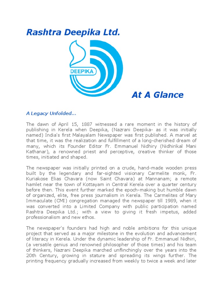 Rashtra Deepika LTD at A Glance | PDF | Newspaper And Magazine ...