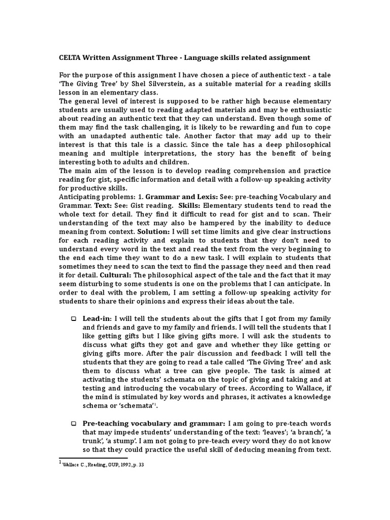 Celta Assignment Sample | PDF | Reading (Process) | Reading Comprehension