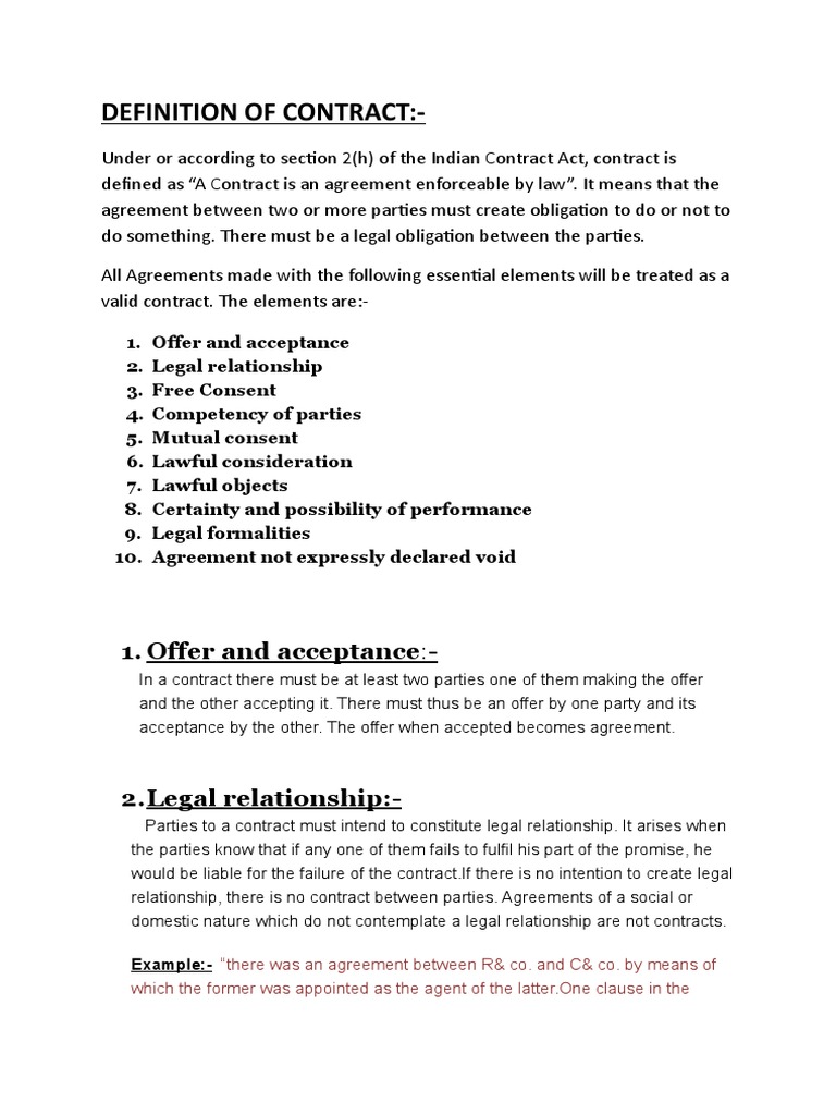 Definition of Contract | PDF | Consideration | Offer And Acceptance
