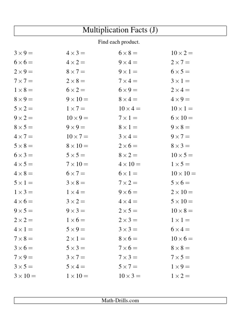 Multiplication Facts 0110 0110-0-010 | PDF