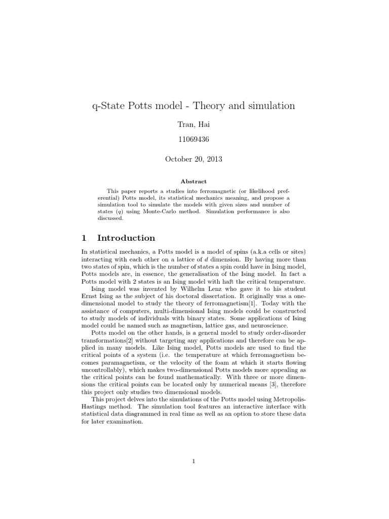 Q-State Potts Model - Theory and Simulat PDF | PDF | Ferromagnetism ...