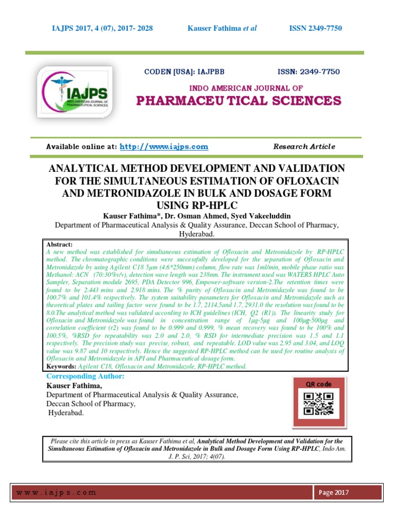 Analytical Method Development and Validation For The Simultaneous Estimation of Ofloxacin and ...